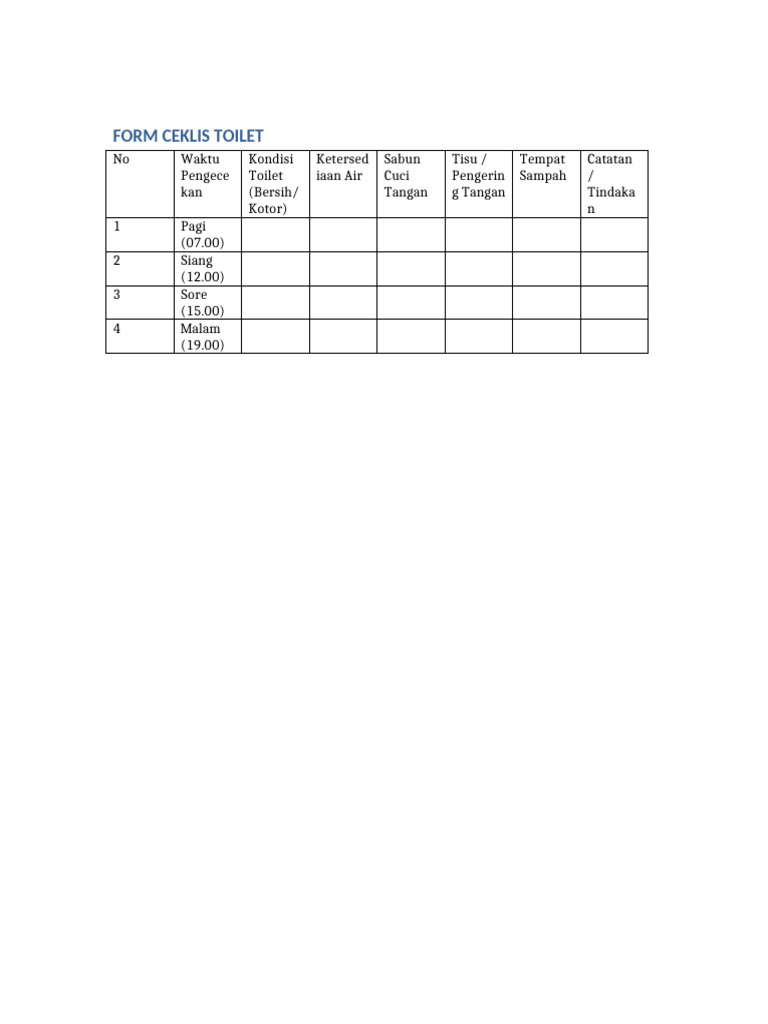 Form Ceklis Toilet | PDF
