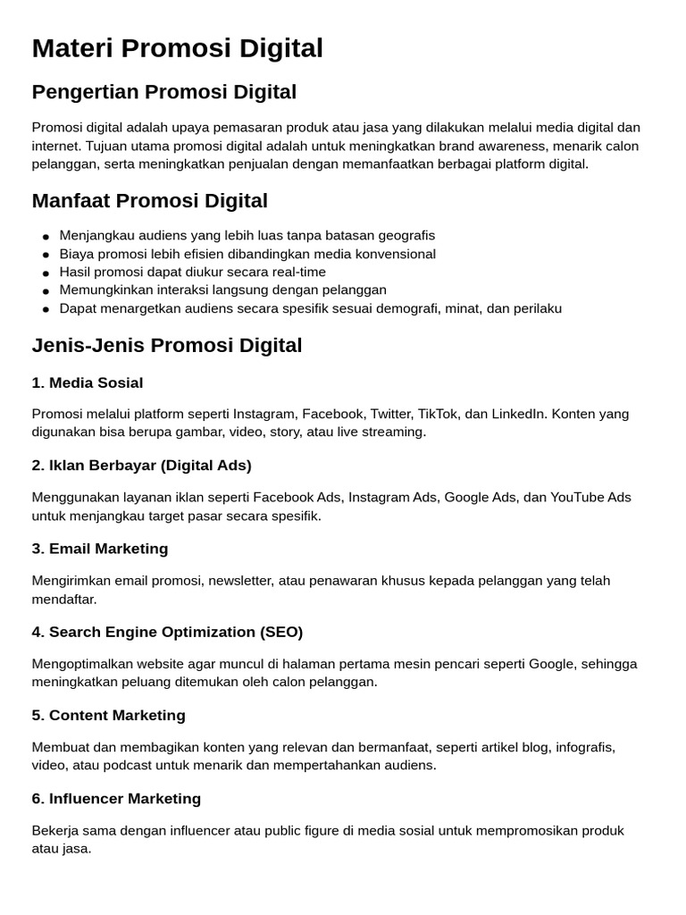 Pengertian dan Manfaat Promosi Digital | PDF