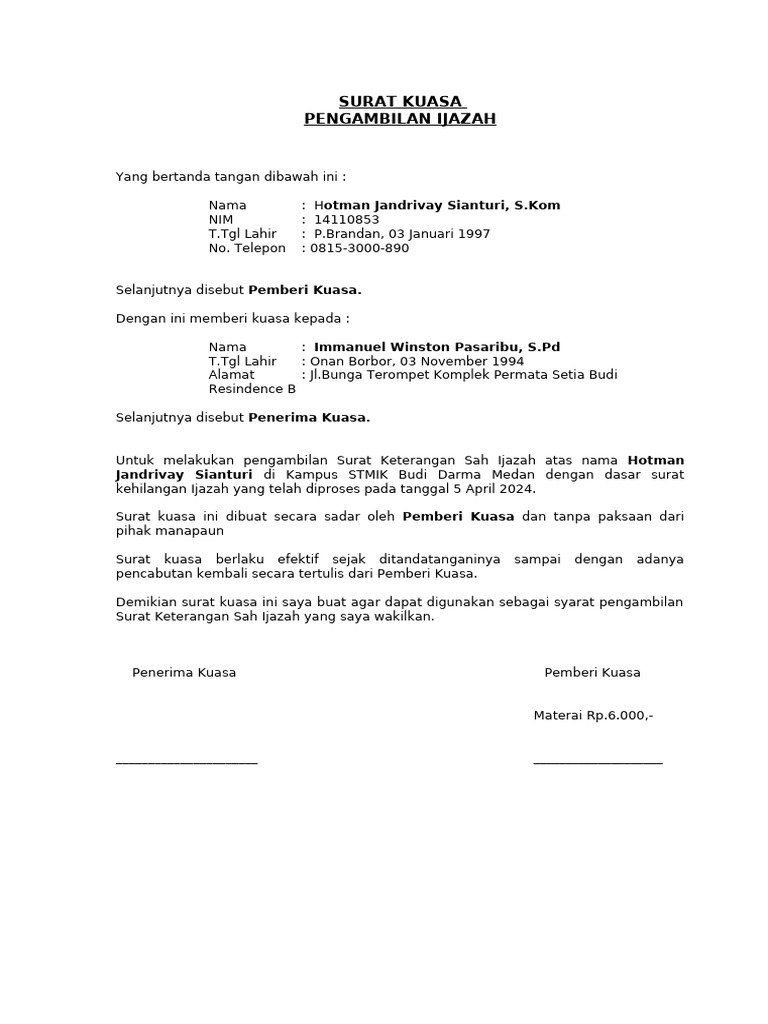 Format Surat Kuasa | PDF