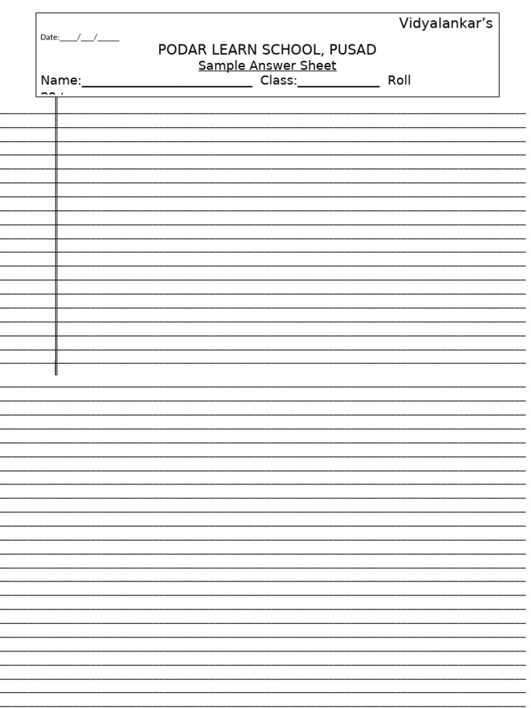 Sample Answer Sheet for Students | PDF