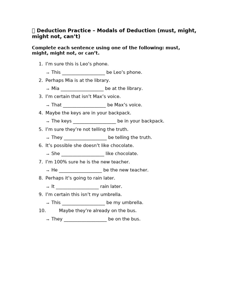Modals of Deduction Practice Exercise | PDF