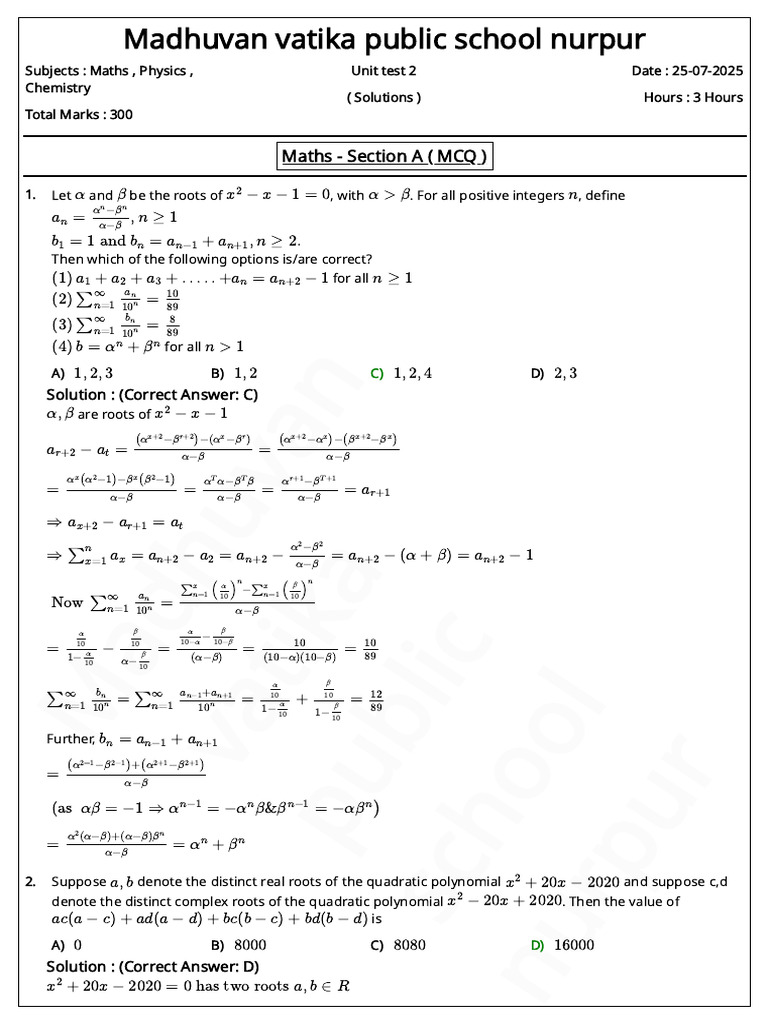 ExamBro Unit Test 2 19th July 2025 English Solution | PDF | Quadratic ...