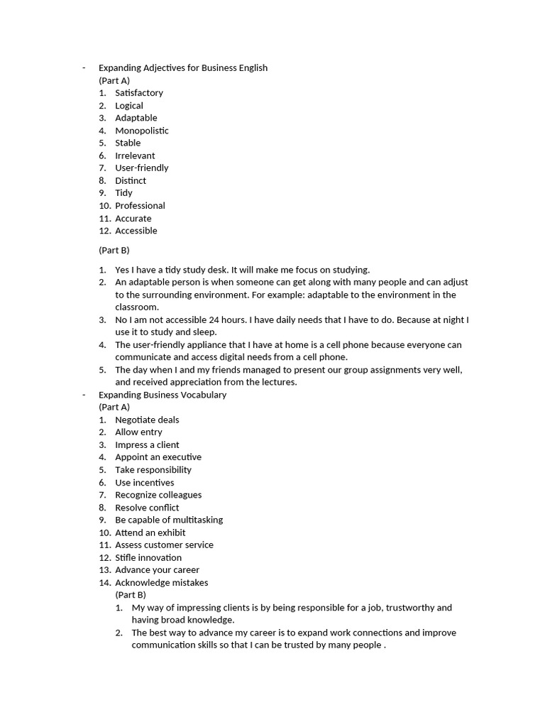 Expanding Adjectives For Business English | PDF