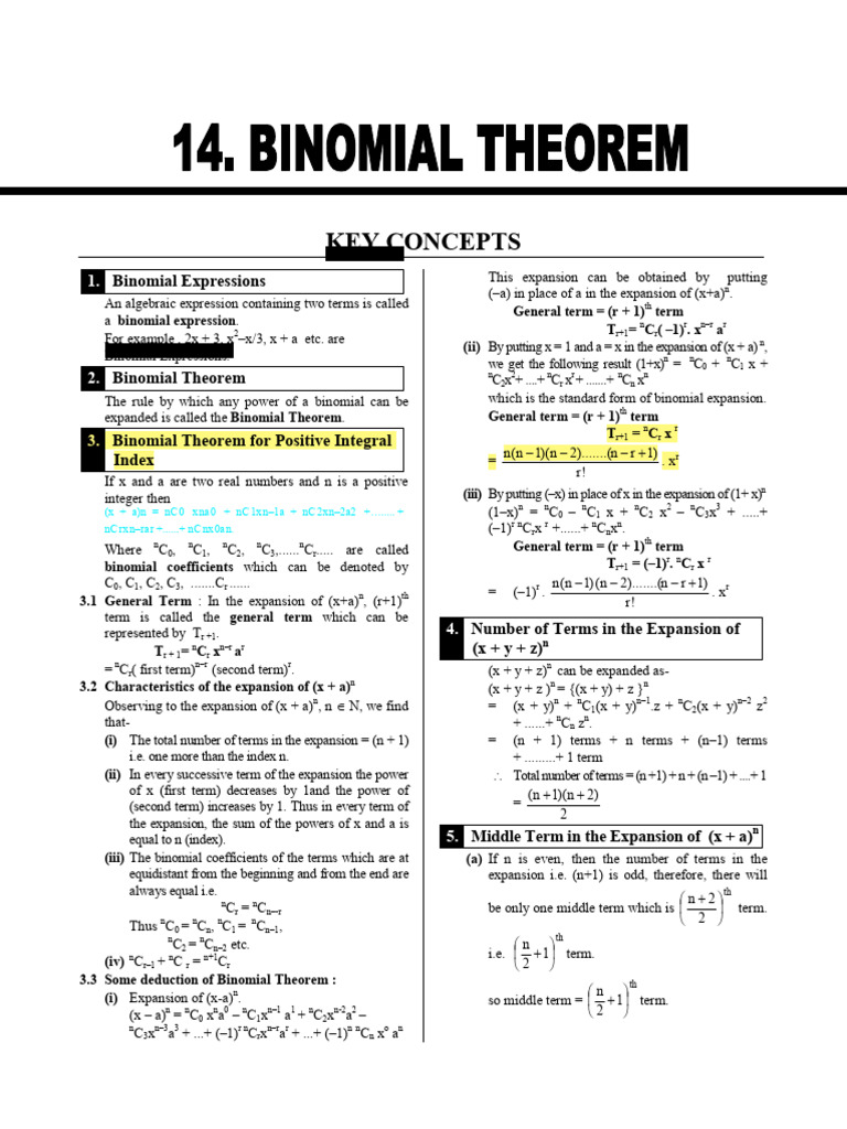 14 Binomial Theorem | PDF | Mathematical Analysis | Mathematical Objects