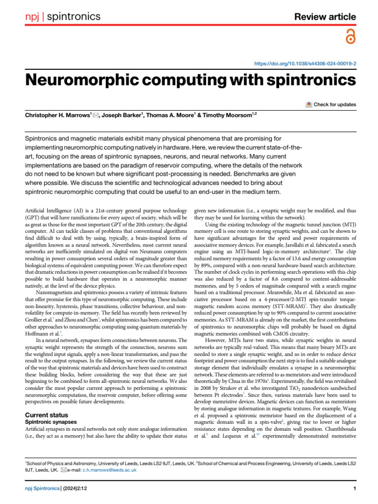 Neuromorphic Computing With Spintronics | PDF | Magnetism | Ferromagnetism