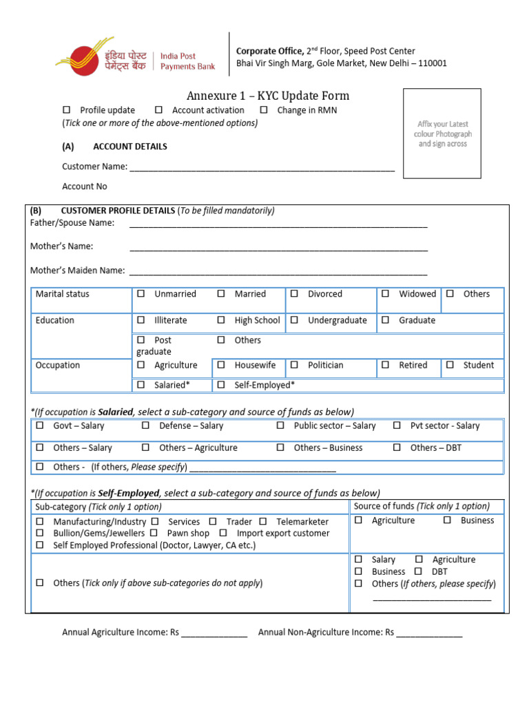 KYC Update Form Template | PDF