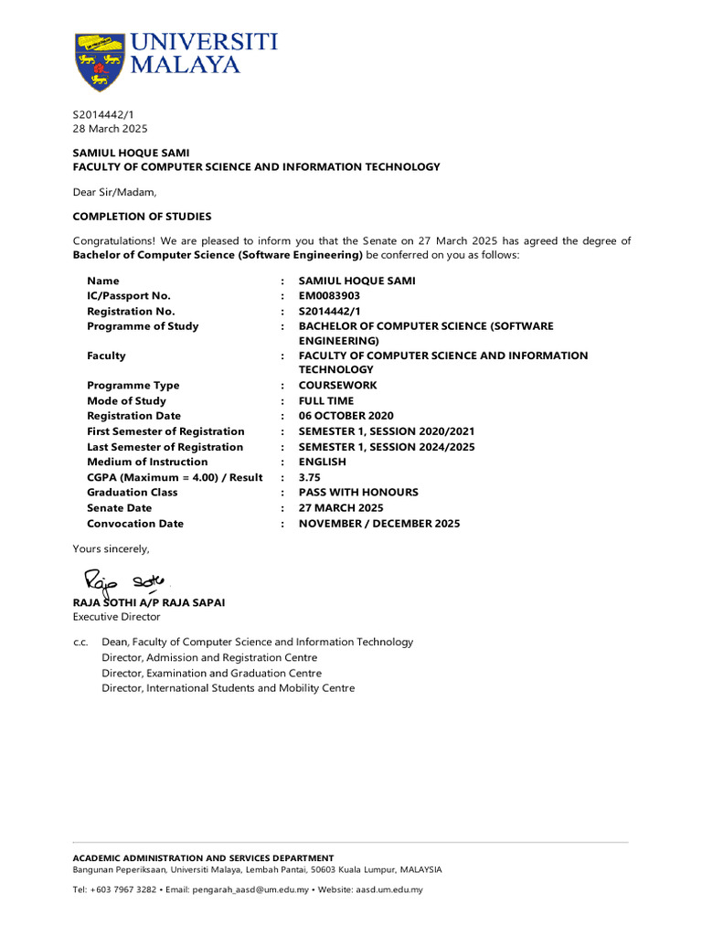 Graduation Letter - Sami | PDF