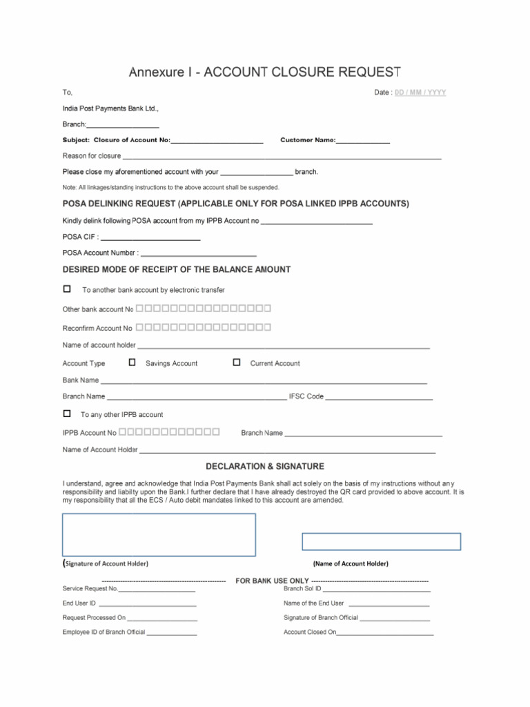 Account Closure Form-1 Ippb | PDF