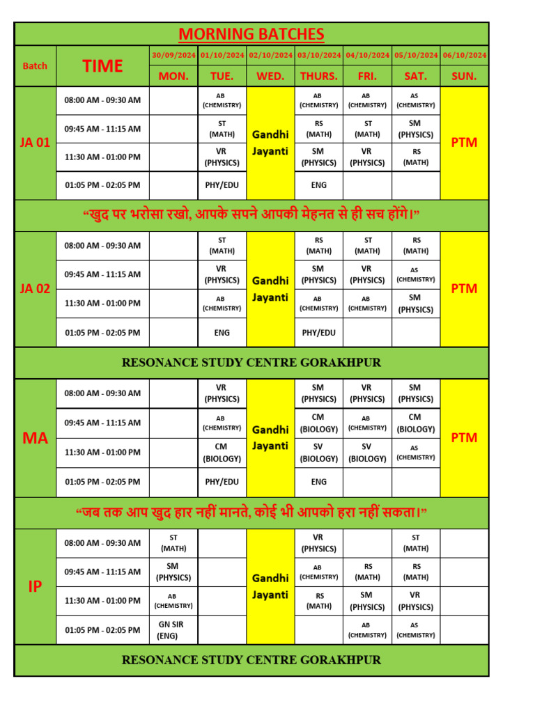 Academy Time Table Session 2024-2025 New - 30 To 06-1 | PDF | Physical ...