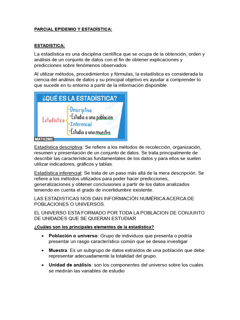 Parcial Epidemio y Estadística | PDF | Estadísticas | Datos