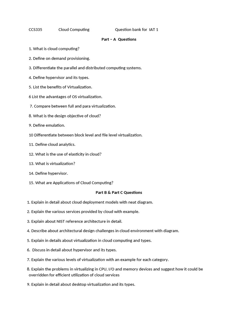 CCS335 Cloud ComputingQuestion Bank For IAT 1 | PDF
