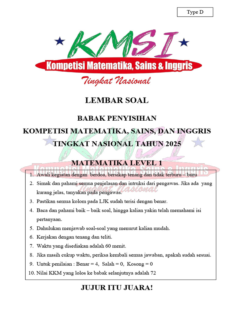 Soal KMSI Matematika Level 1 2025 | PDF