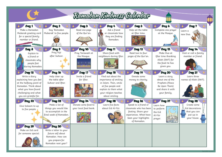 Ramadan Kindness Activities Calendar | PDF | Ramadan | Sharia