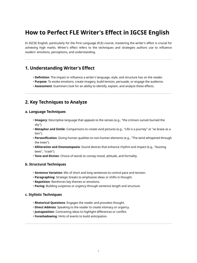 Igcse Fle Writing Effects | PDF | Metaphor | Human Communication