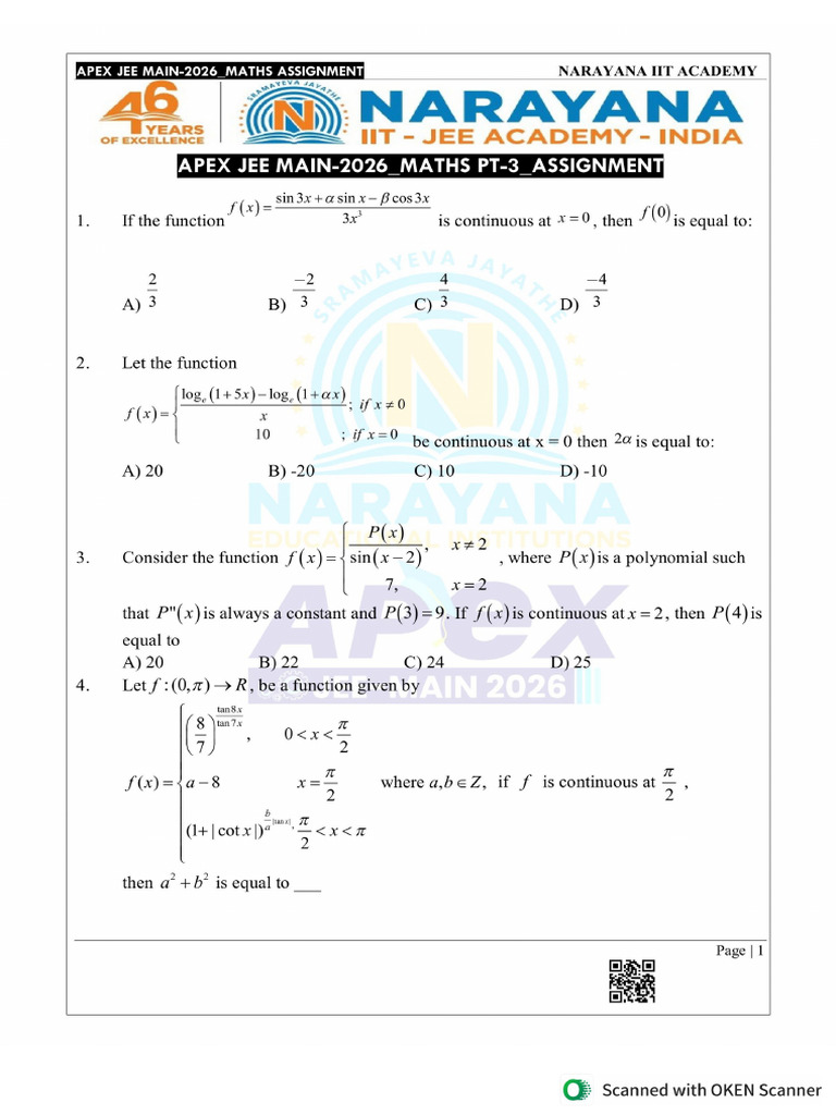 Continuity Differentiability Differentiation 2026 Jee Assignment | PDF