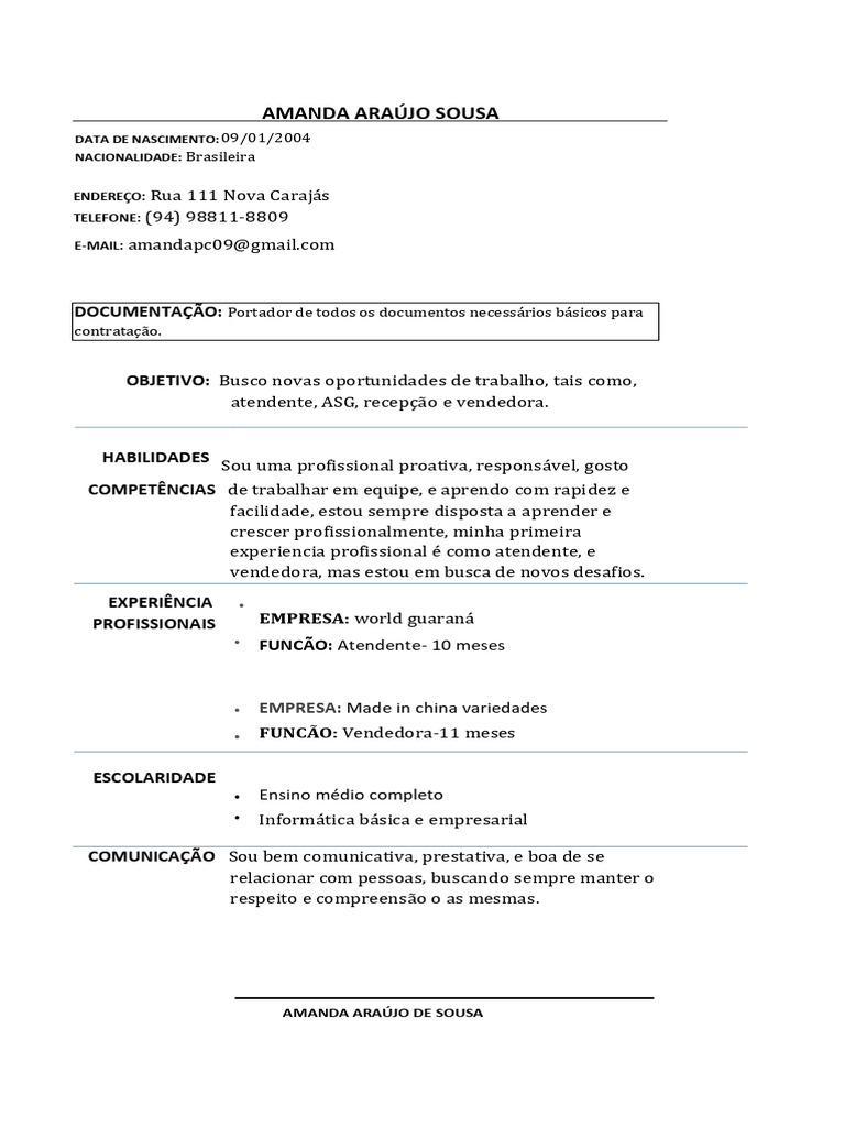 Curriculo Amanda Araujo | PDF