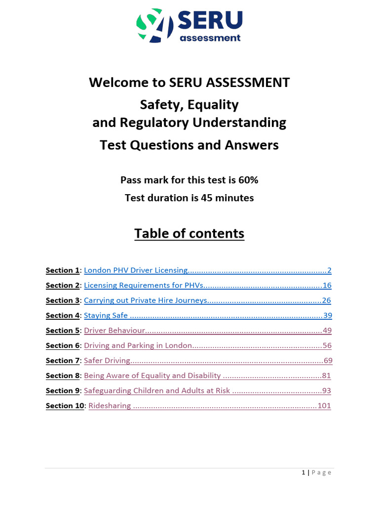 SERU Assessment Test Questions and Answers | PDF | Driver's License ...
