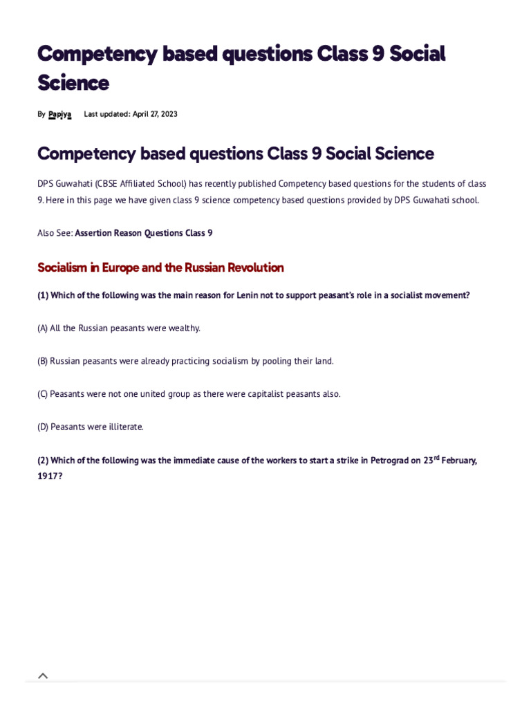 Competency Based Questions Class 9 Social Science | PDF | Himalayas ...