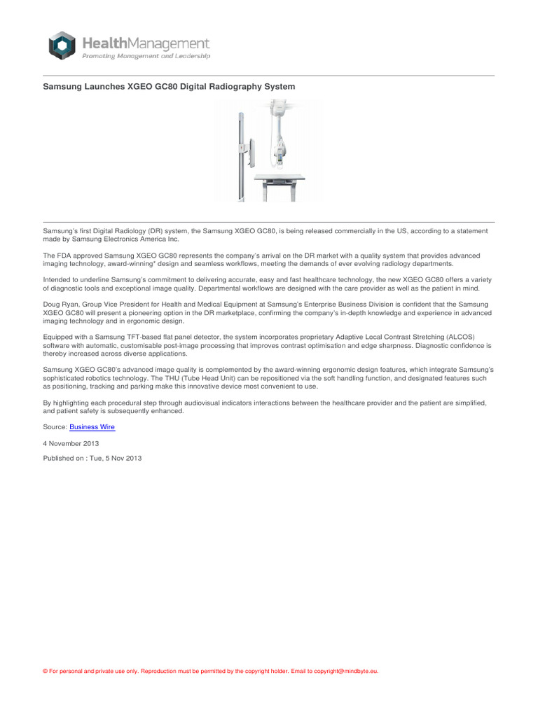 Samsung Launches Xgeo Gc80 Digital Radiography System | PDF