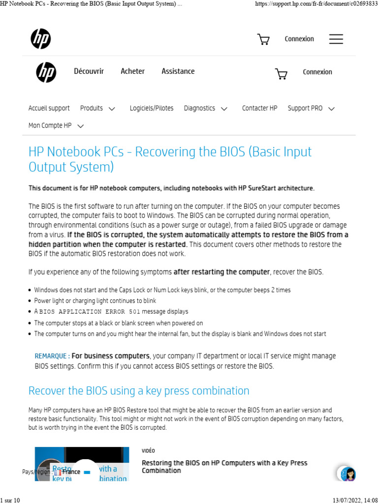 HP Notebook PCs - Recovering the BIOS (Basic Input Output System ...