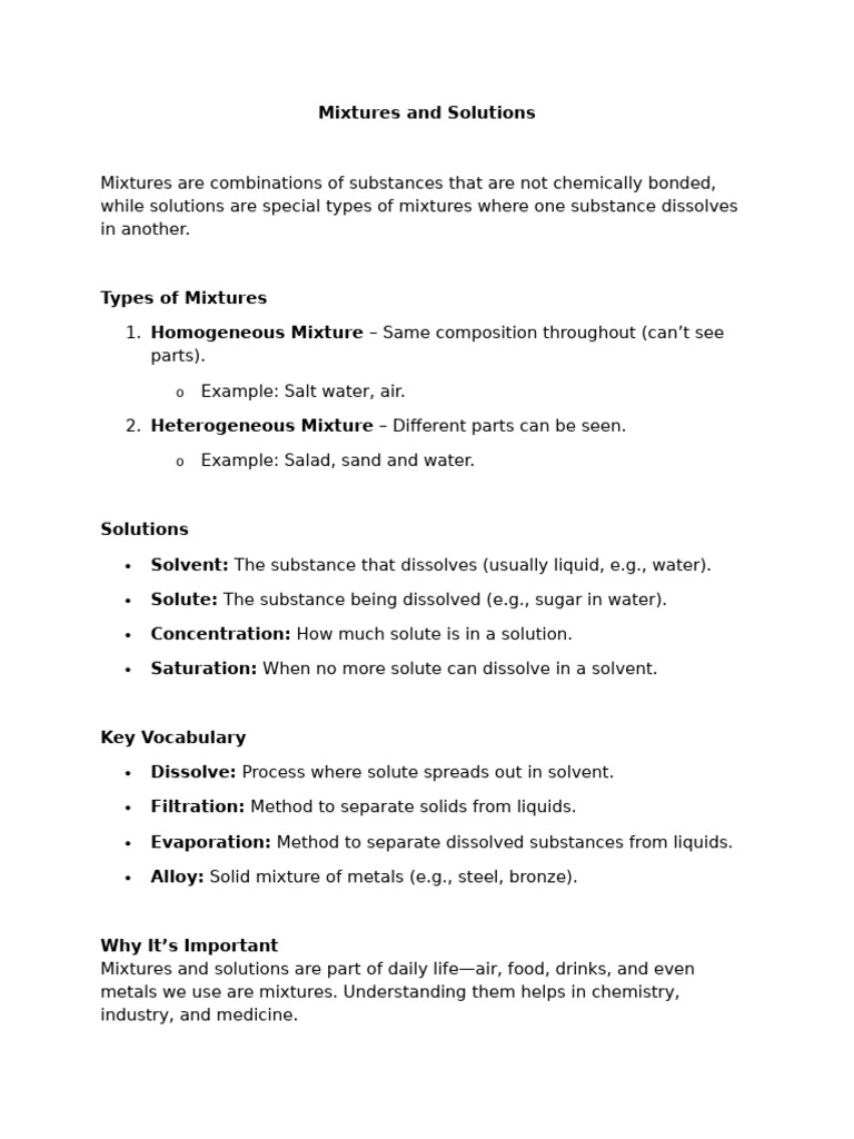 Chemistry - Mixtures and Solutions | PDF