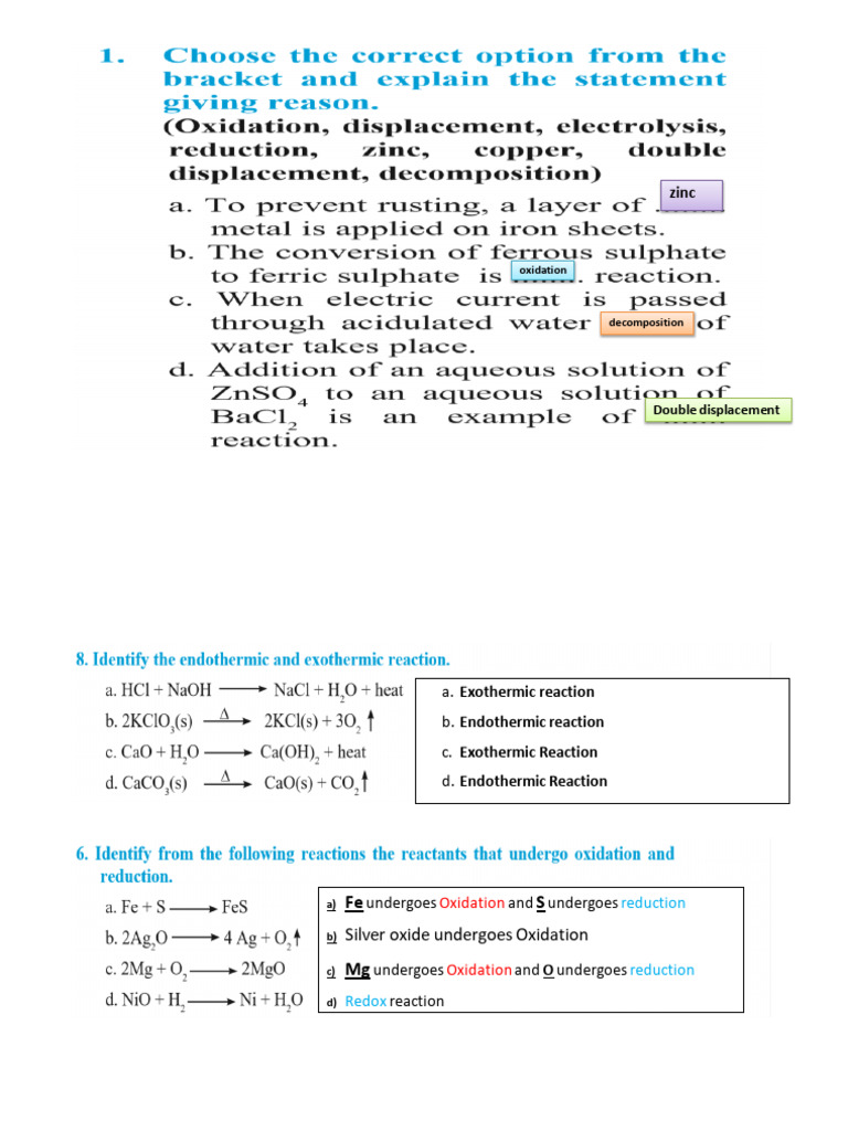 Lesson-3 Exercises-Chemical Reactions and Equations | PDF | Redox ...