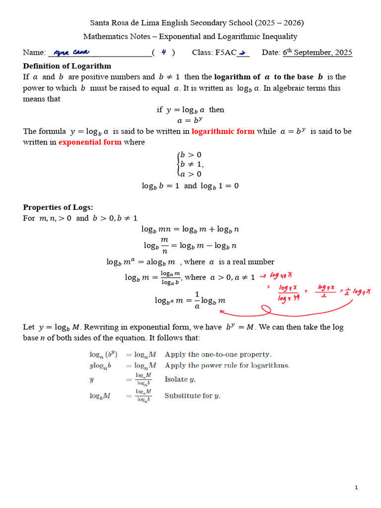 Exponential & Logarithmic Inequalities Guide | PDF | Logarithm ...