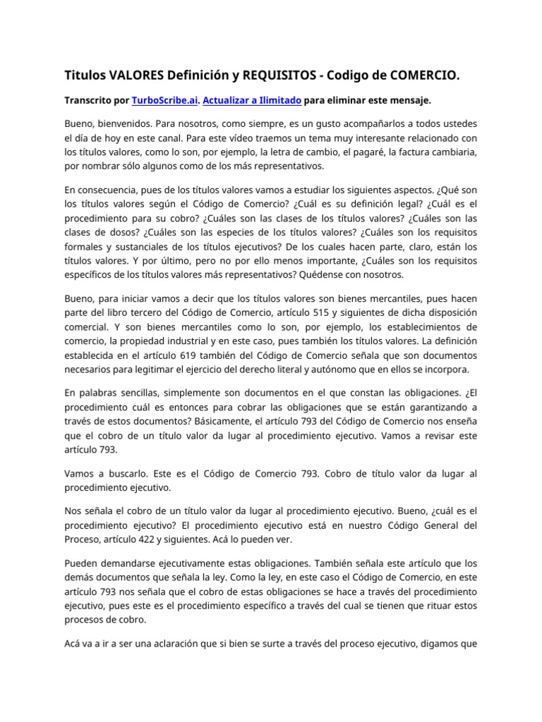 Titulos VALORES Definición y REQUISITOS - Codigo de COMERCIO. | PDF ...