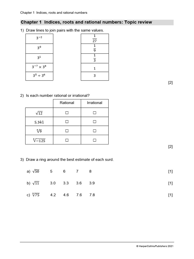 Indices, Roots, and Rational Numbers Guide | PDF | Rational Number ...