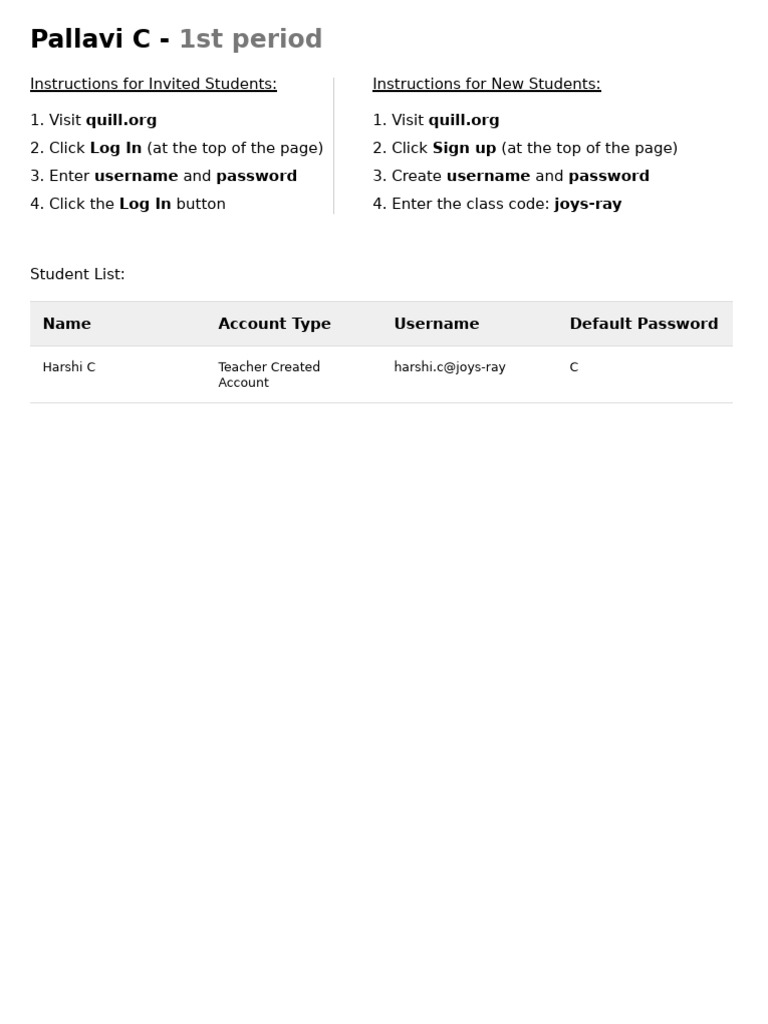 Quill.org Login Instructions for Students | PDF