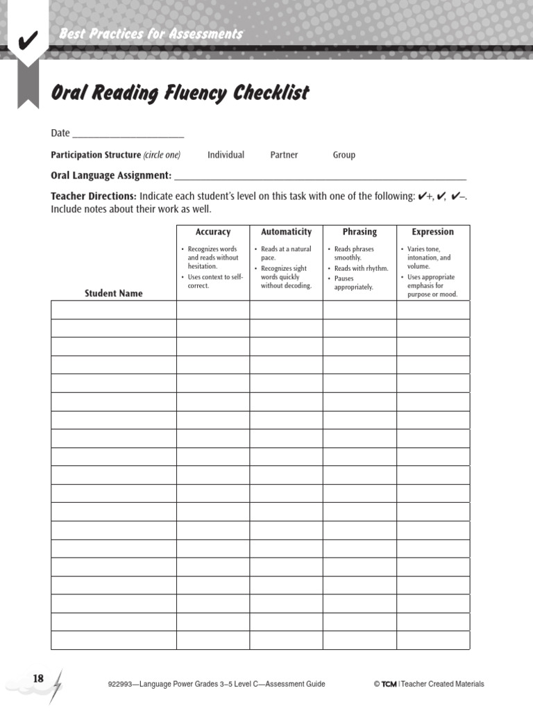 Oralreading Checklist | PDF