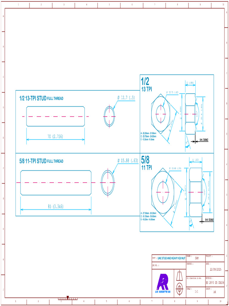 1 - 2 and 5 - 8 Unc Stud-Heavy Hex Nut-Model | PDF