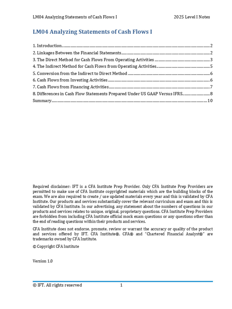LM04 Analyzing Statements of Cash Flows I IFT Notes | PDF | Cash Flow ...