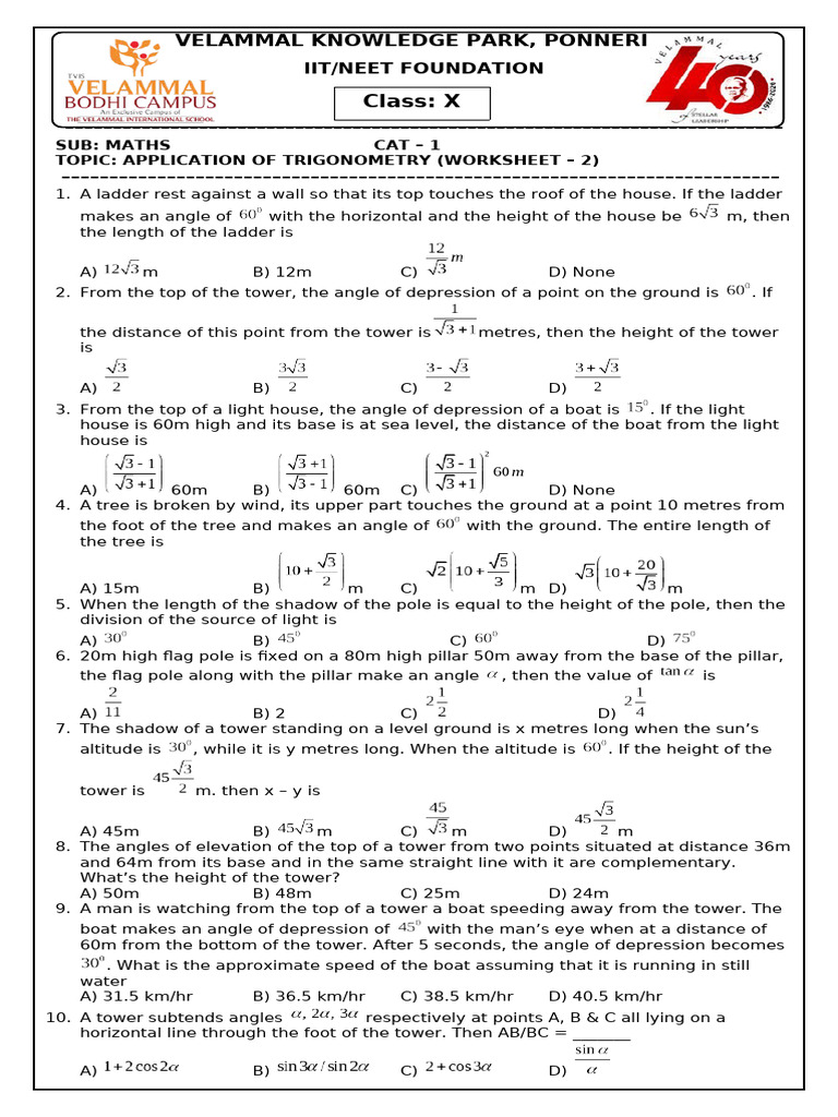 Trigonometry Worksheet for Class X | PDF | Flag