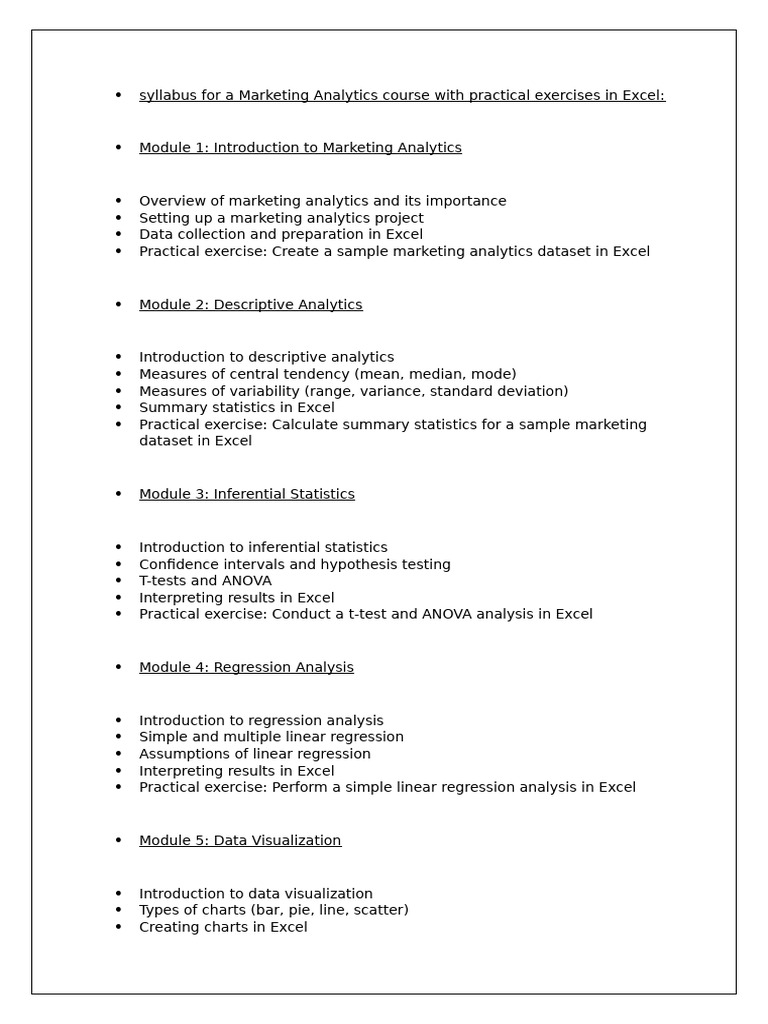 Marketing Analytics Course Syllabus | PDF | Statistics | Regression ...