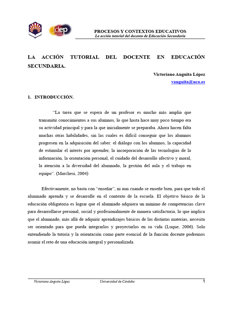 PCE TEMA 2 Acción Tutorial Del Docente Secundaria 2023 | PDF | Maestros | Enseñando