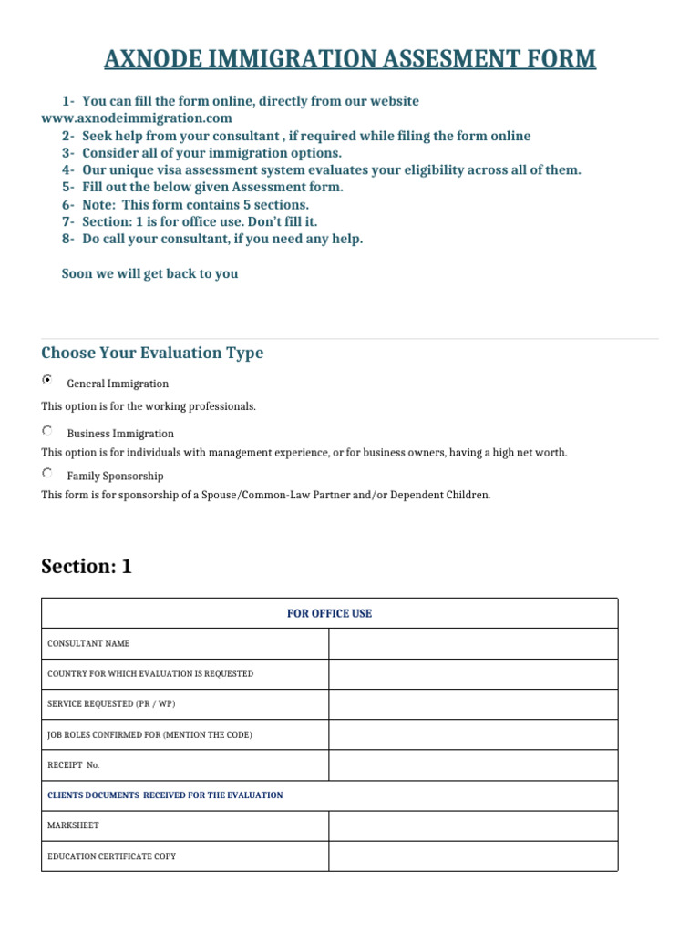 Axnode Immigration Assessment Form | PDF