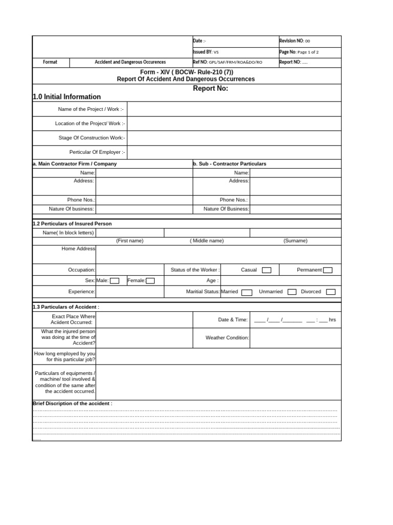BOCW Accident Report Form XIV | PDF | Safety