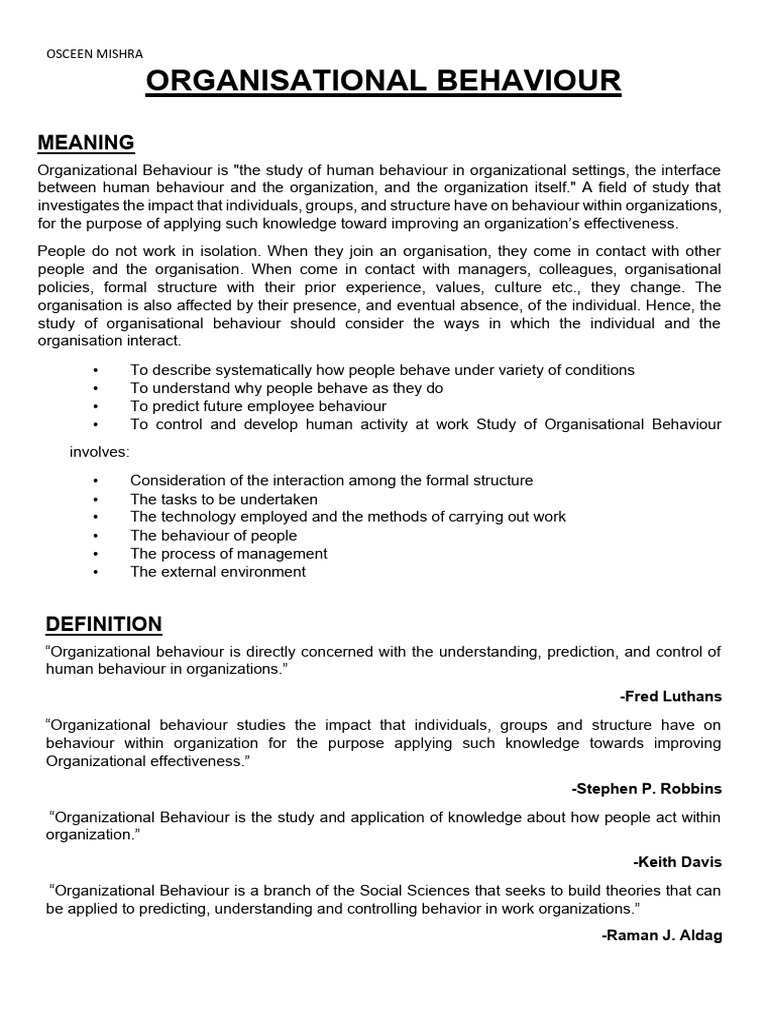 Understanding Organizational Behaviour | PDF | Organizational Behavior ...