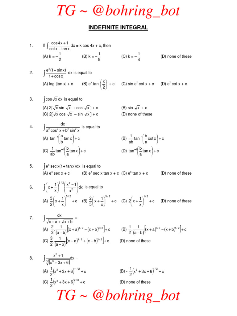Indefinite Integral Practice Problems | PDF | Chess Theory | Chess Openings