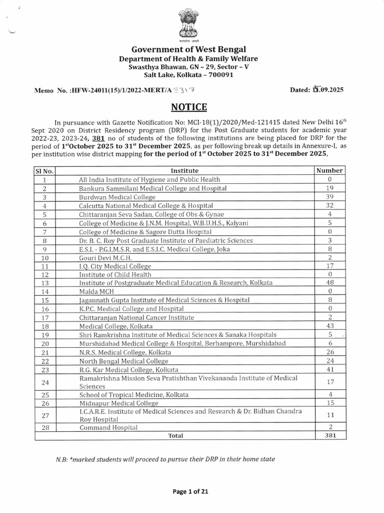 DRP Placement Notice for Medical Students | PDF | Medical Specialties ...