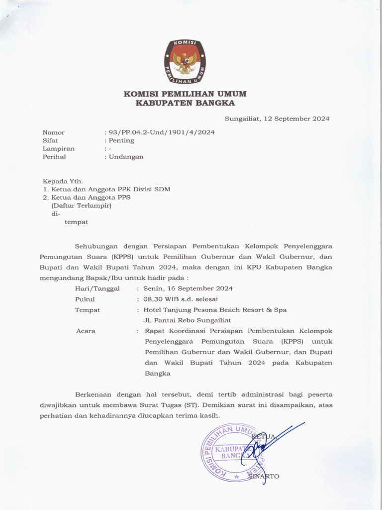 93 - Undangan Rakor Pembentukan KPPS - PPK Dan PPS | PDF
