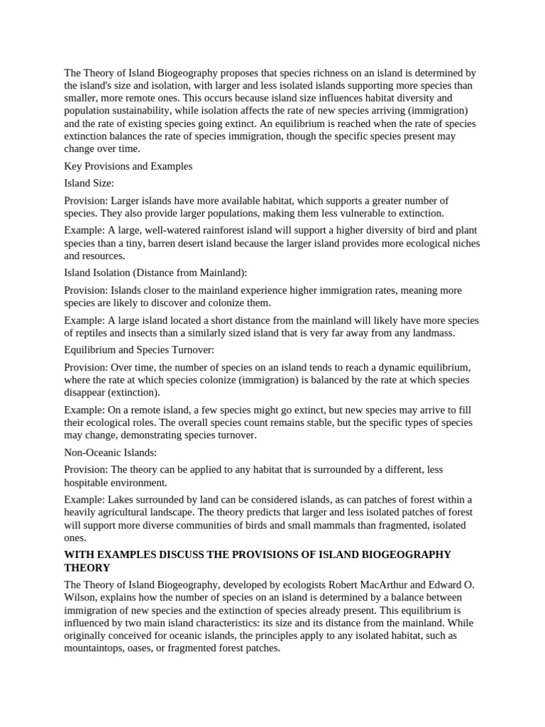 Island Biogeography Theory Explained | PDF | Biogeography ...