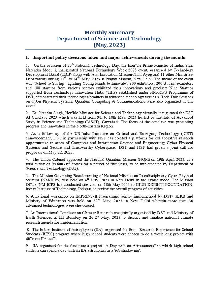 DST Monthly Summary For May 23 For DST Website | PDF