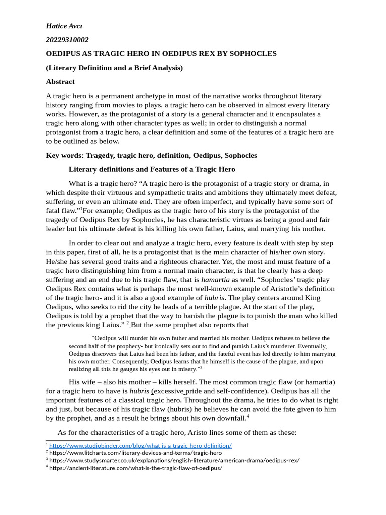 Oedipus As Tragic Hero in Oedipus Rex | PDF | Oedipus | Tragedy