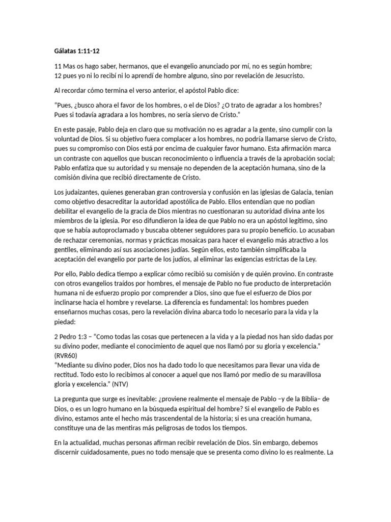 Revelación del Evangelio en Gálatas 1:12 | PDF | Pablo el apóstol | Jesús