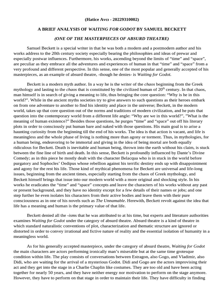 Analysis of Waiting for Godot's Absurdity | PDF | Samuel Beckett