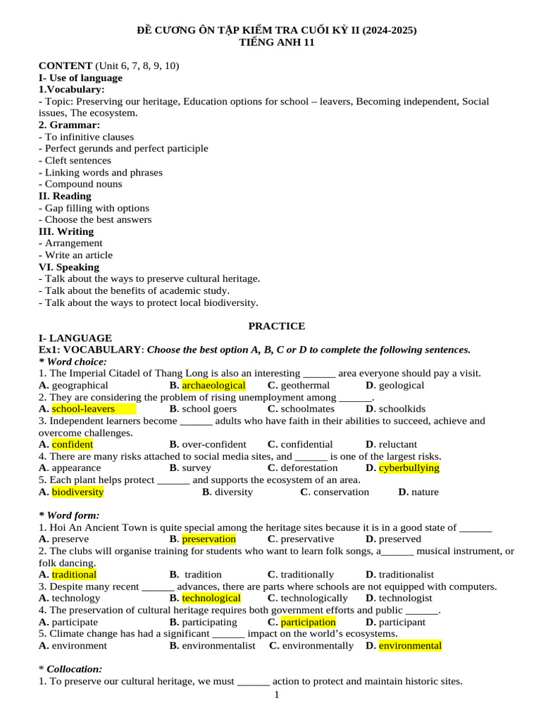Đề Cương CK2-Anh 11 (2024-2025) | PDF | Bullying | Cyberbullying