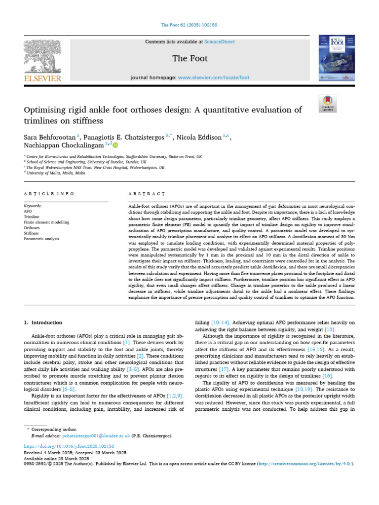 Optimising Rigid Ankle Foot Orthoses Design A Quantitative Evaluation ...