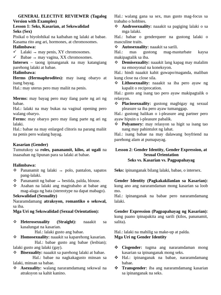 GENERAL ELECTIVE REVIEWER (Tagalog) | PDF